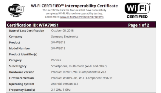 Samsung W2019 flip phone gets certified with Android 8.1 Oreo - SamMobile