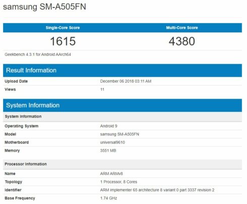 Samsung (Galaxy A50) benchmarked with Android Pie, Exynos 9610 - SamMobile