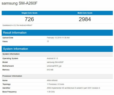 Galaxy A series Android Go handset (SM-A260F) pops up on Geekbench ...
