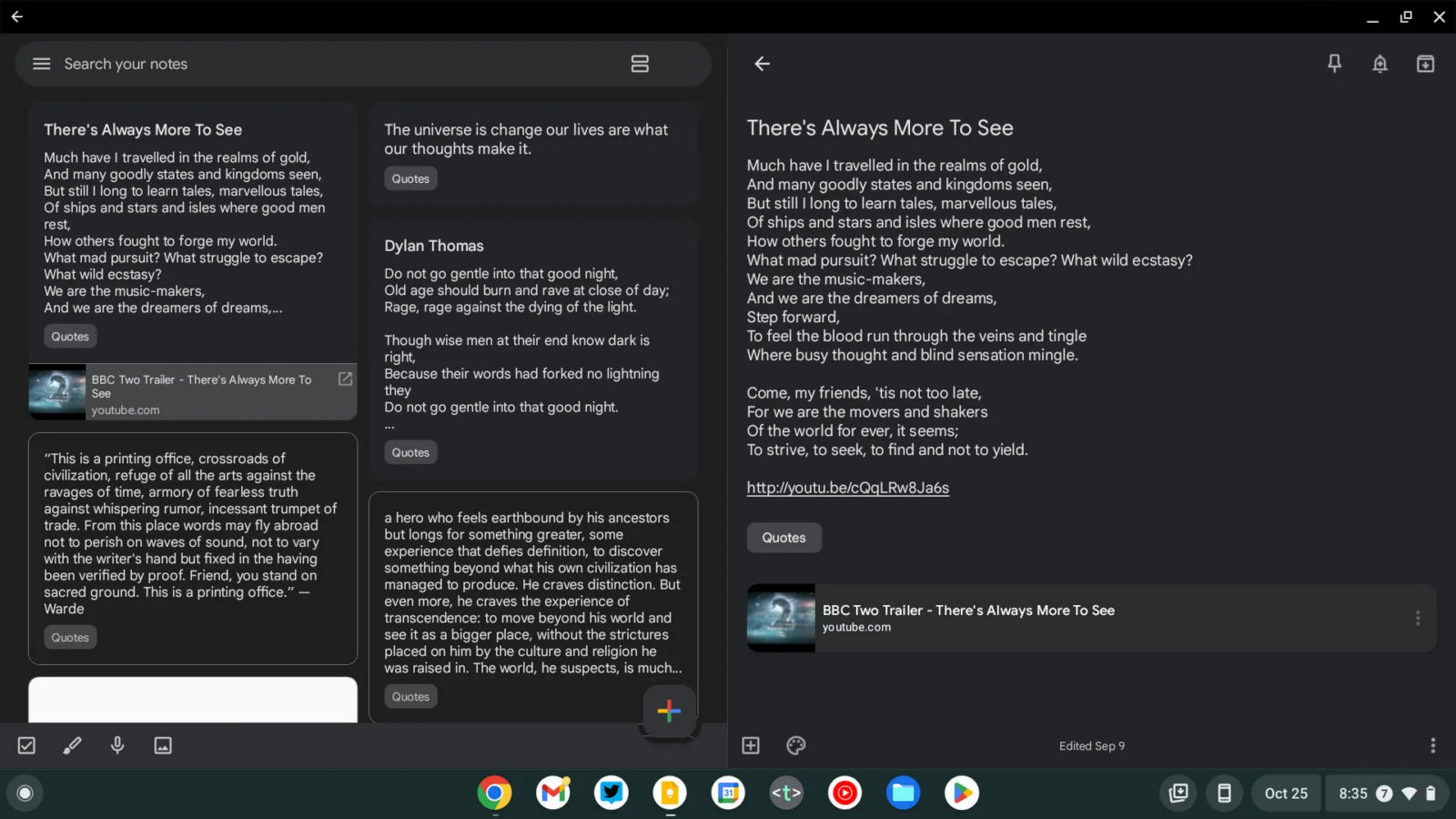 You can use Google Keep's dual-pane view on your Samsung Chromebook ...