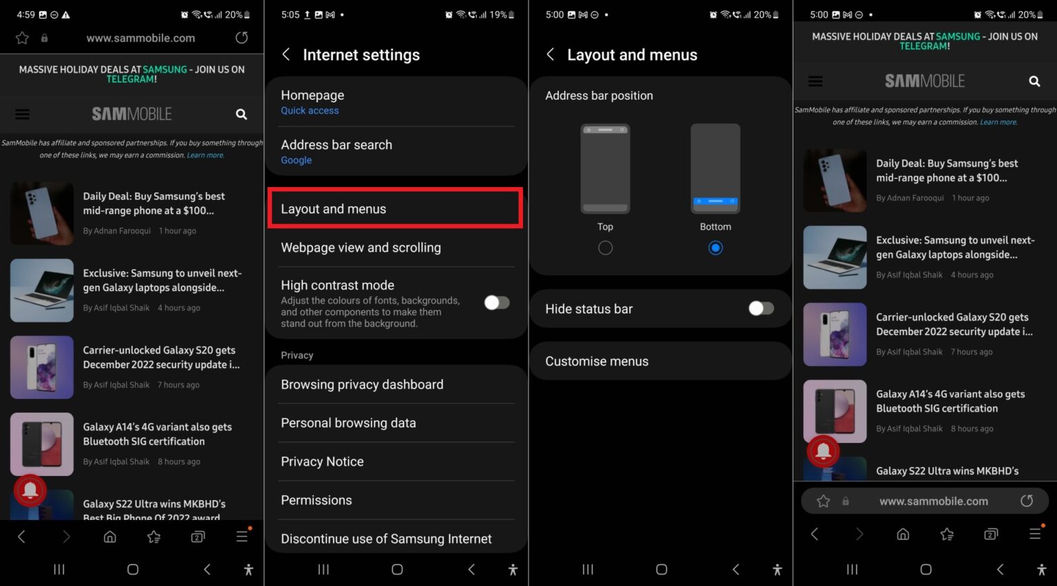 How to move address (URL) bar to the bottom in Samsung Internet - SamMobile