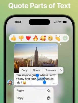 Telegram adds quote formatting, name colors, revised reply & more ...