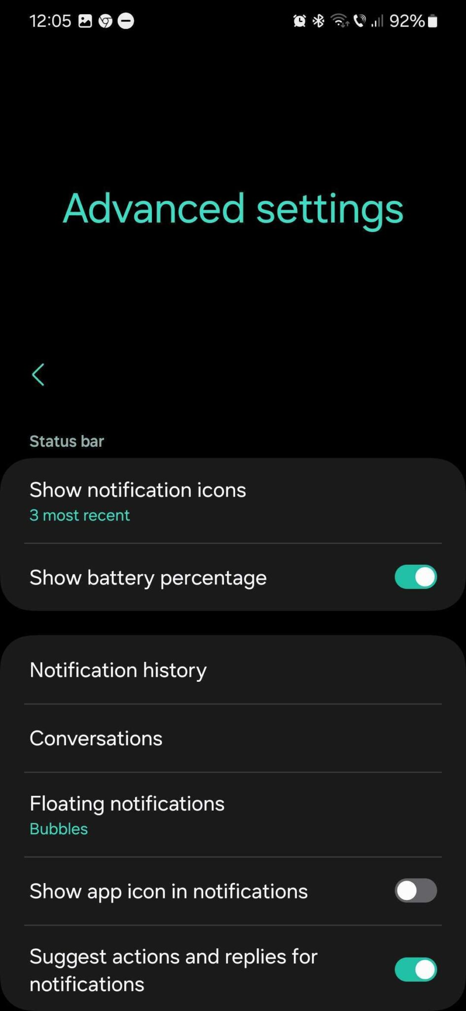 Change status bar notification icon settings in Samsung One UI - SamMobile