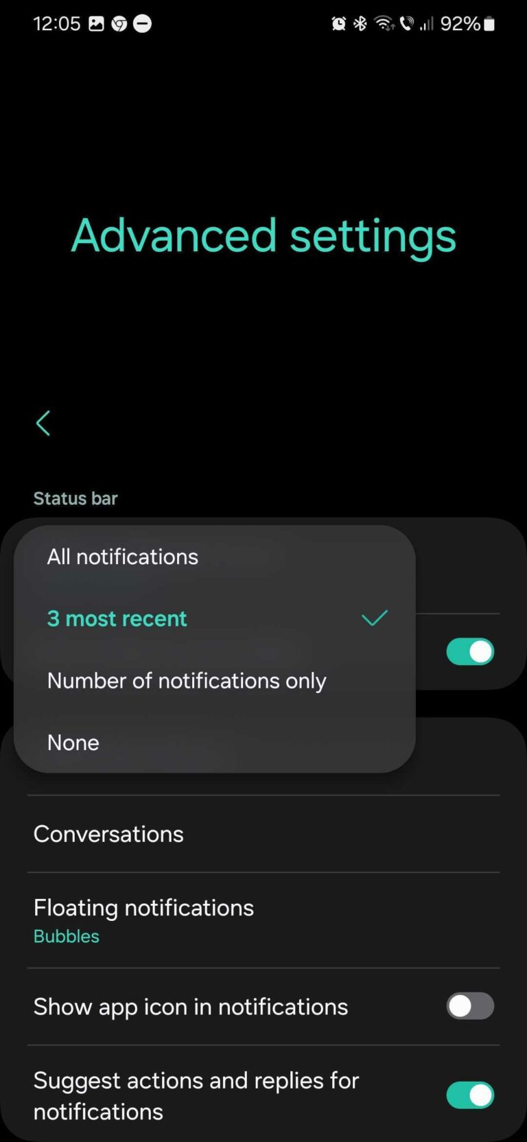 Change status bar notification icon settings in Samsung One UI - SamMobile