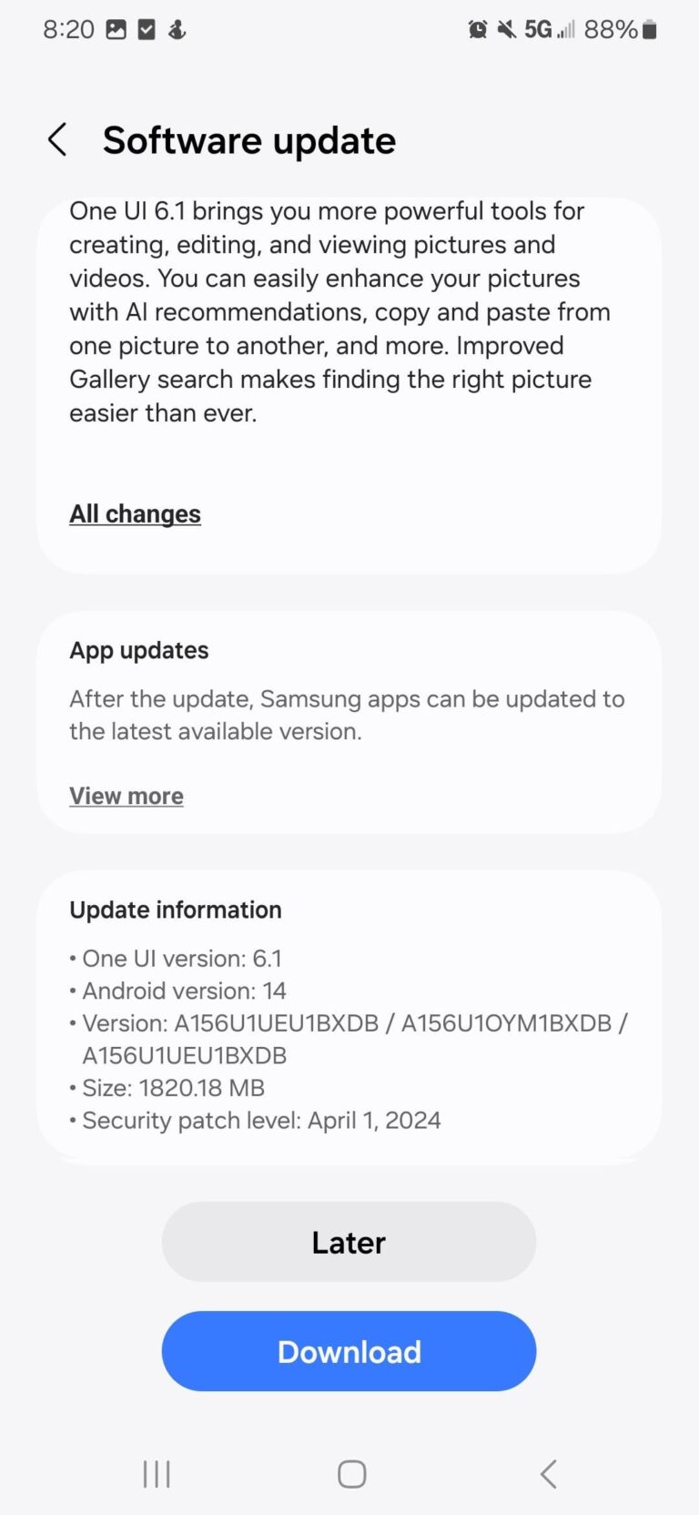 Unlocked Samsung Galaxy A15 5G gets One UI 6.1 update in the USA ...