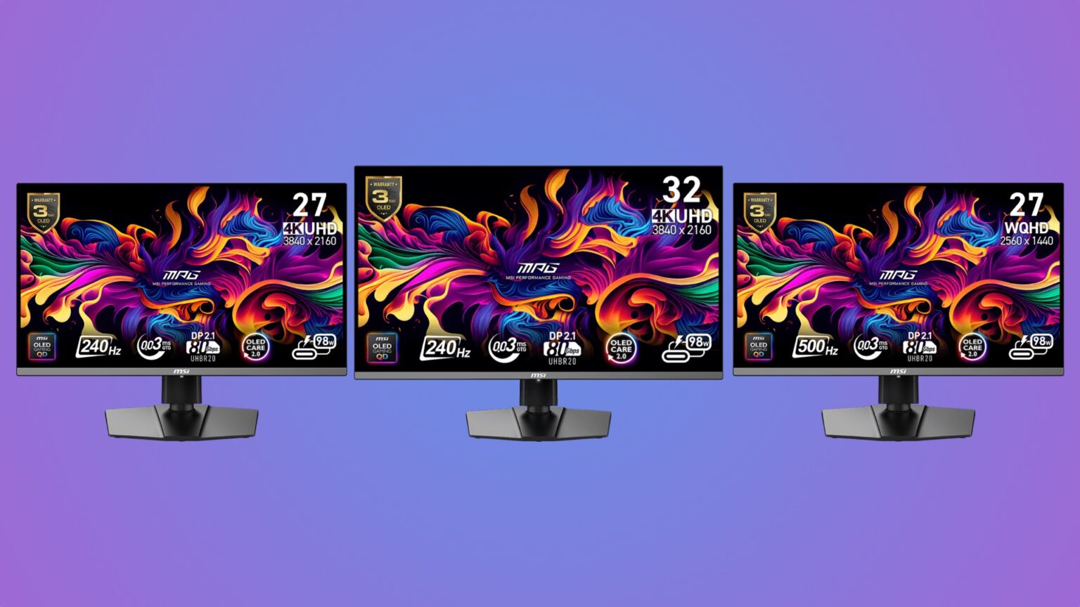 MSI MPG 272R, 272URX, 322URX monitors use Samsung QD-OLED panels ...