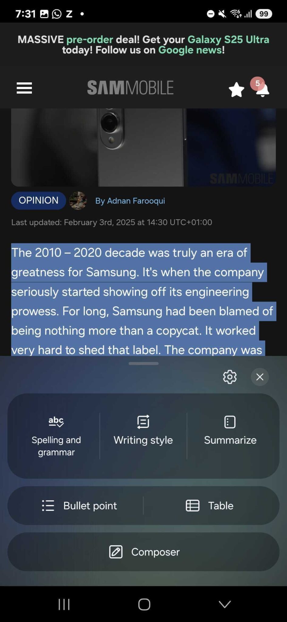 One UI 7.0 lets you use Galaxy AI writing tools with any keyboard ...